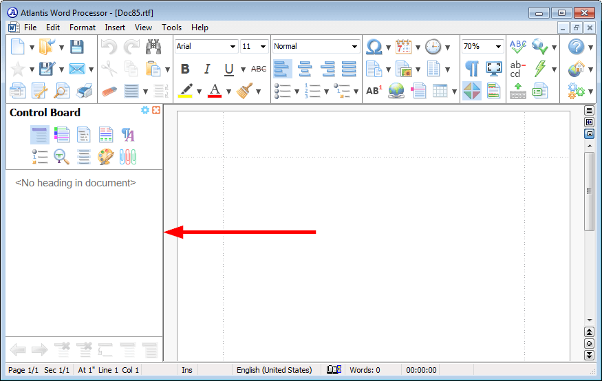 Atlantis Word Processor Help. Control Board